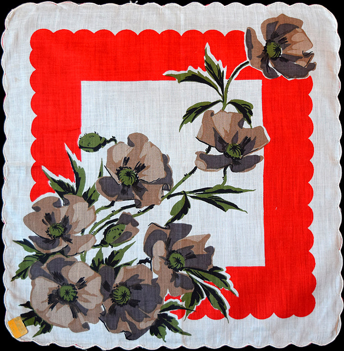 Kimball Flower of the Month Poppies Vintage Handkerchief New Old Stock ...