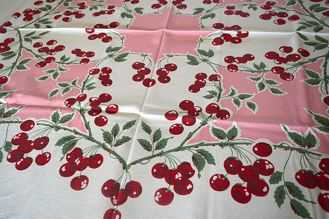 Cherries Heart Shaped Vines Pink Vintage Tablecloth 48x54 – Gypsy ...