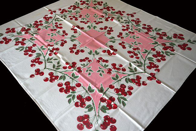 Cherries Heart Shaped Vines Pink Vintage Tablecloth 48x54 – Gypsy ...