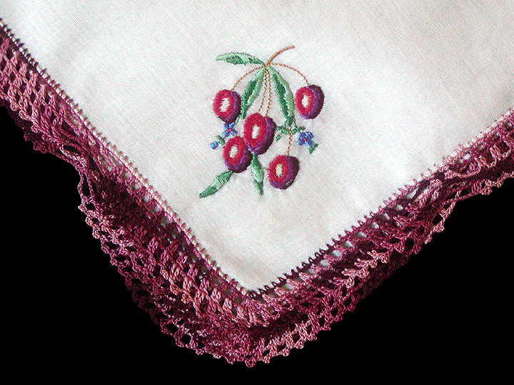 Embroidered Cherries Vintage Handkerchief Crochet Lace – Gypsy Rosalie ...
