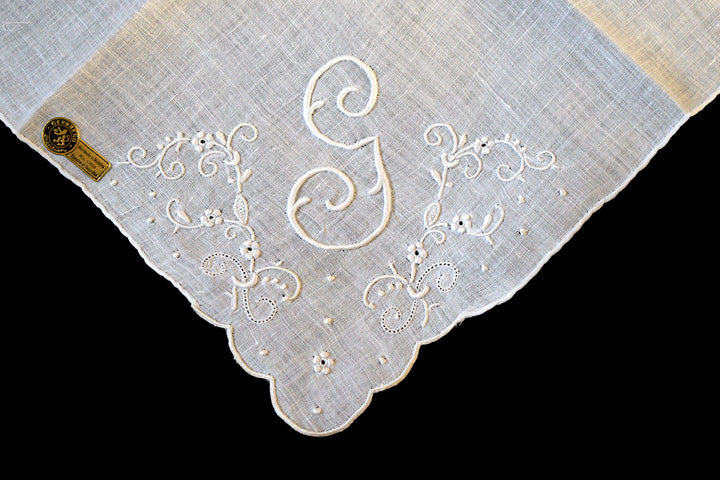 Monogram G Vintage Linen Handkerchief Madeira White Embroidery – Gypsy ...
