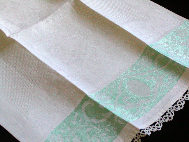 Green & White Vintage Damask Linen Towels, Pair – Gypsy Rosalie's Trousseau