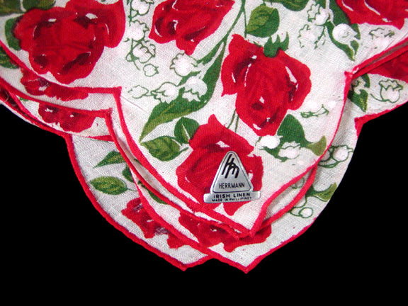 Red Rose Border Irish Linen Vintage Handkerchief, Herrmann – Gypsy ...