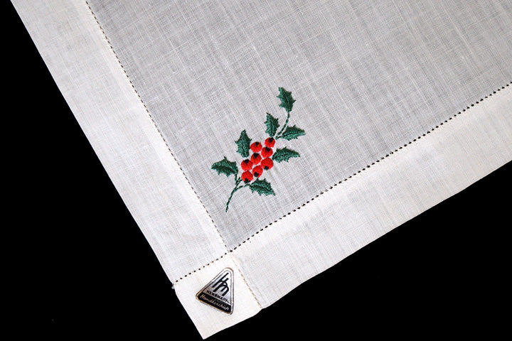 Holly Berries Embroider Vintage Christmas Handkerchief, Herrmann ...