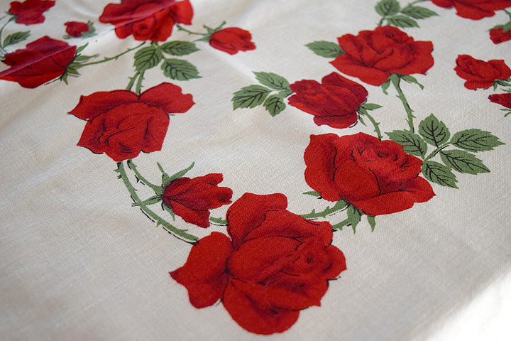 Border of Red Roses Vintage Tablecloth 67x52 – Gypsy Rosalie's Trousseau