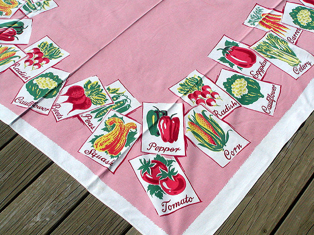 Garden Vegetable Seed Packet Vintage Tablecloth, Pink 50x60 – Gypsy ...